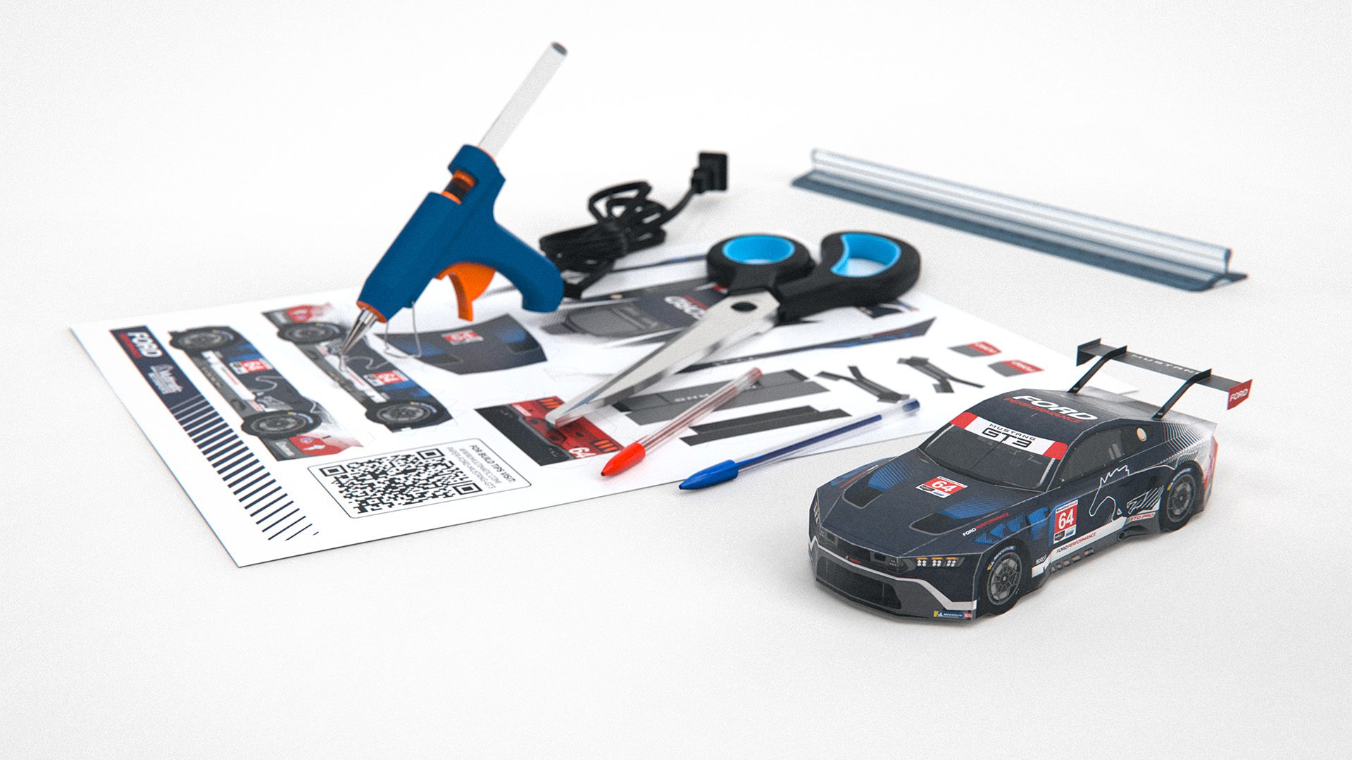 Papercraft Mustang Diorama (Minicar / Maintenance Shop) Beginner